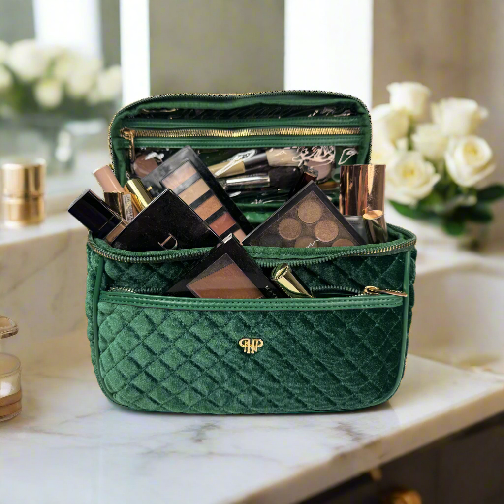 green makeup bag