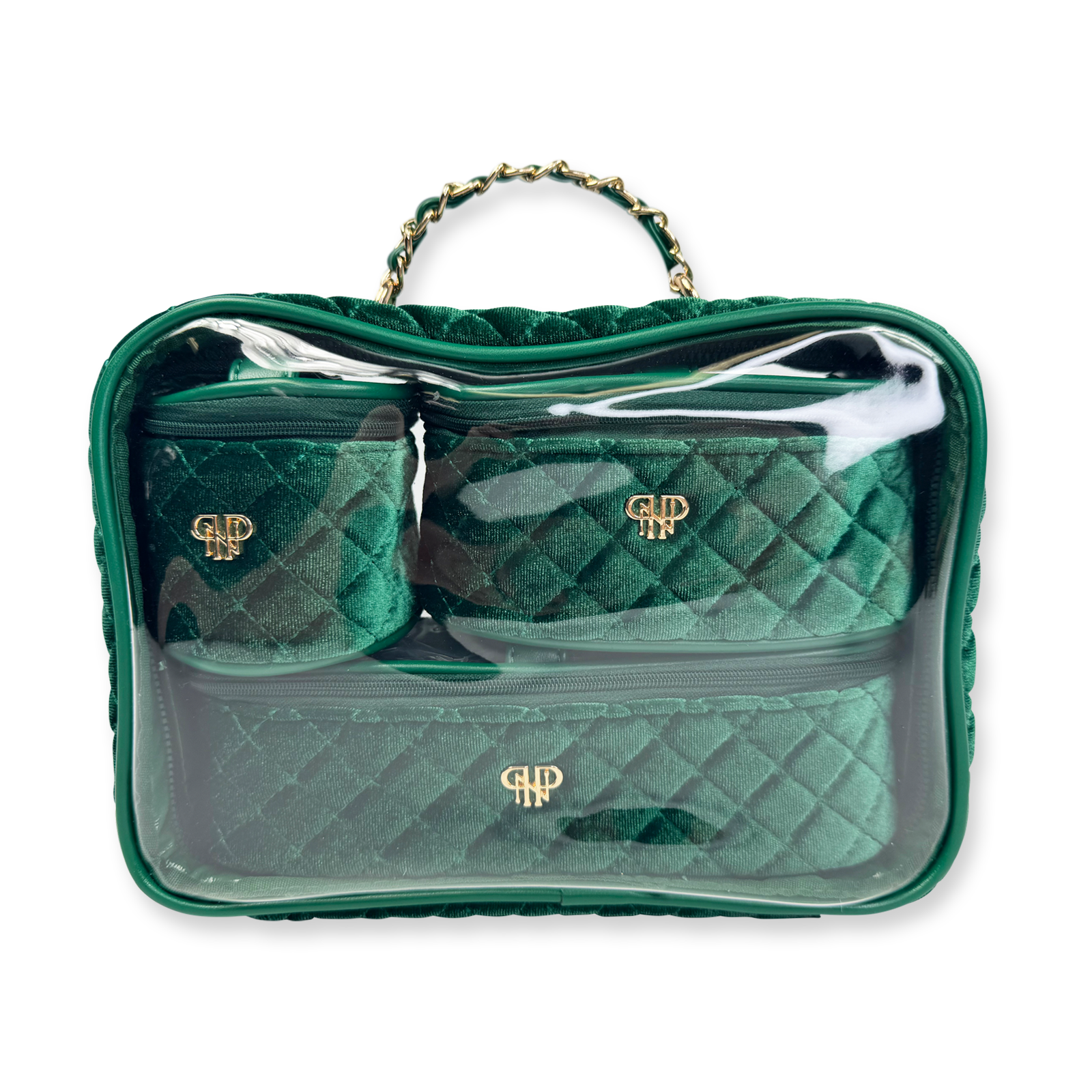 Trio Jet Setter - 4 in 1 Makeup & Toiletry Case - Emerald Velvet – PurseN