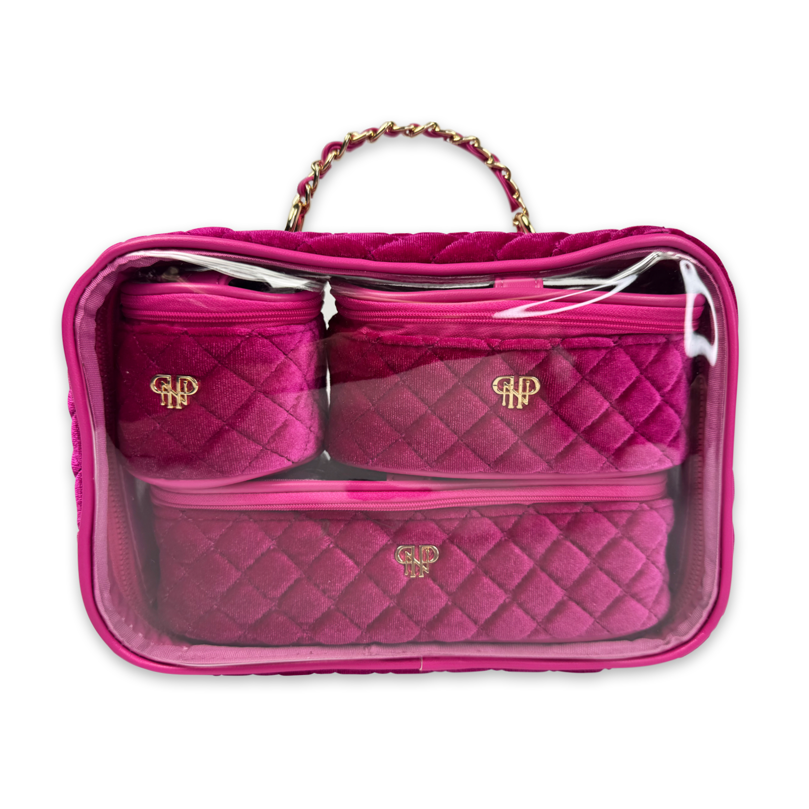 Trio Jet Setter - 4 in 1 Makeup & Toiletry Case - Fuchsia Velvet – PurseN