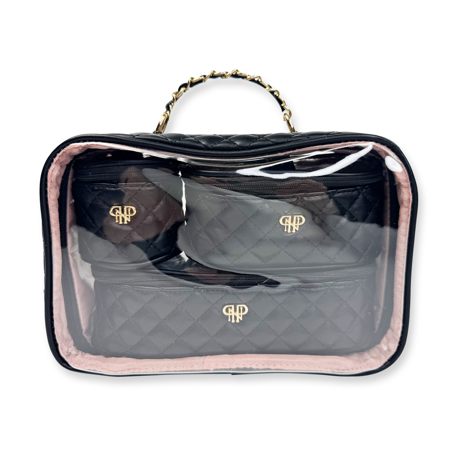 Trio Jet Setter - 4 in 1 Makeup & Toiletry Case - Black Quilted – PurseN